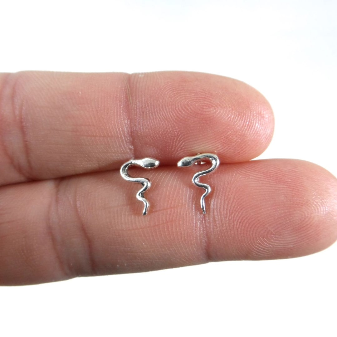 Snake Earrings in Sterling Silver, Tiny Snake Earrings, Tiny Snake ...