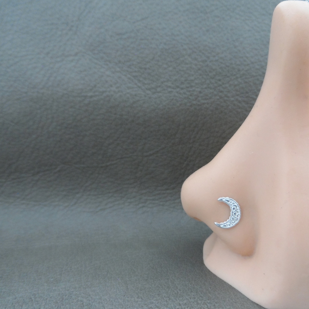 Crescent Moon Nose Stud in Sterling Silver, Tiny Moon Stud, Moon Nose Stud, Crescent Moon, Tiny ...