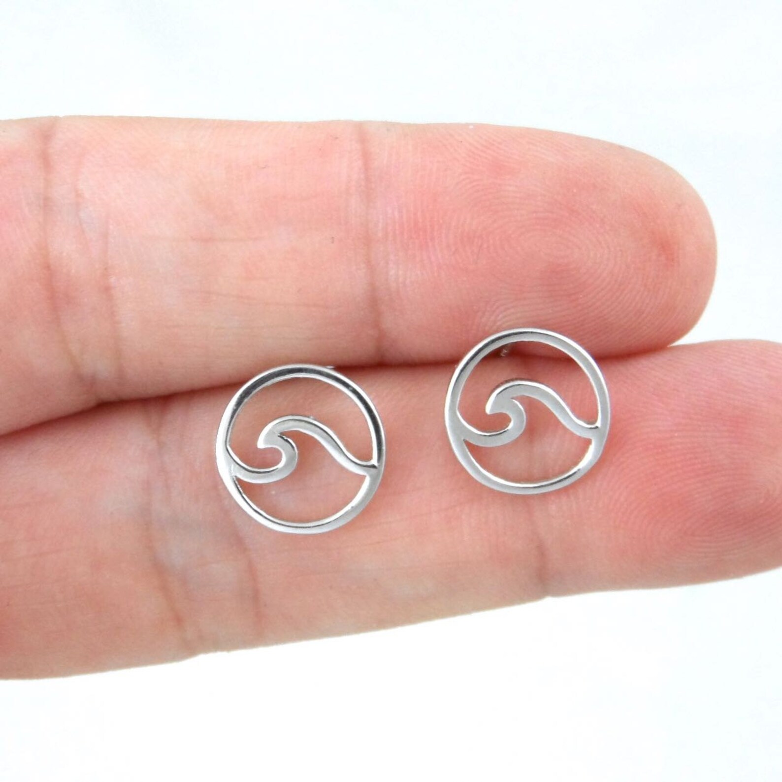 Wave Earrings in Sterling Silver, Wave Earrings, Surfer Studs, Sterling ...