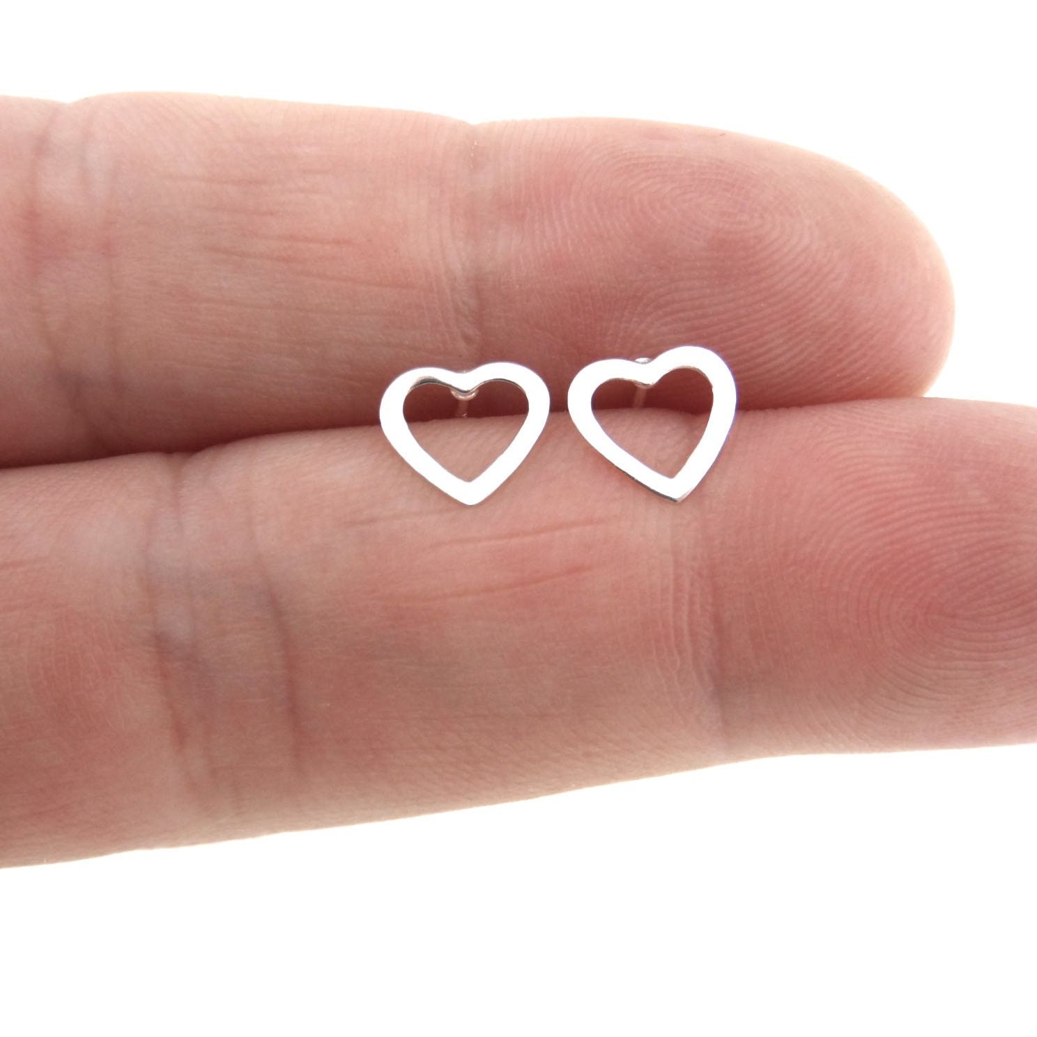 Heart Stud Earrings in Sterling Silver Heart Earrings Heart | Etsy