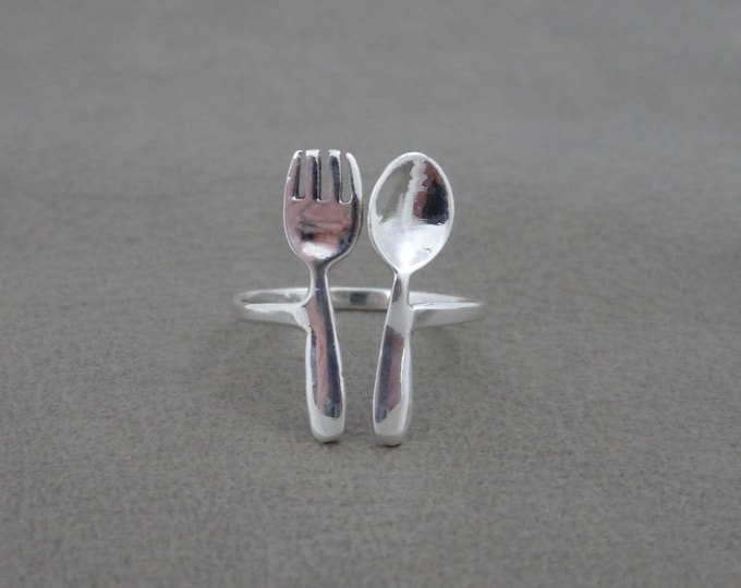 Fork & Spoon Ring in Sterling Silver, Fork Silver Ring, Cutlery Ring ...