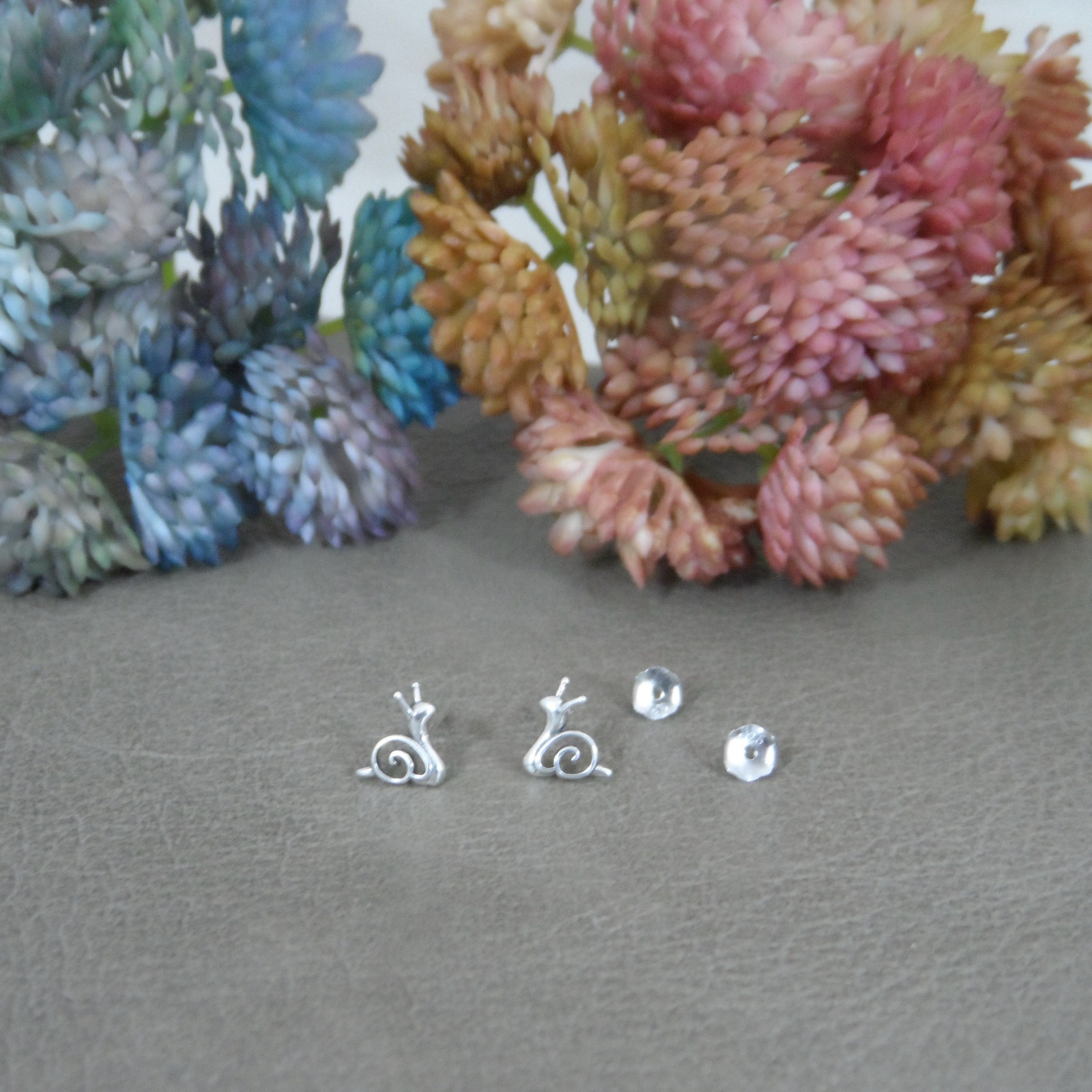 Snail Earrings in Sterling Silver, Snail Studs, Mollusk Earrings ...