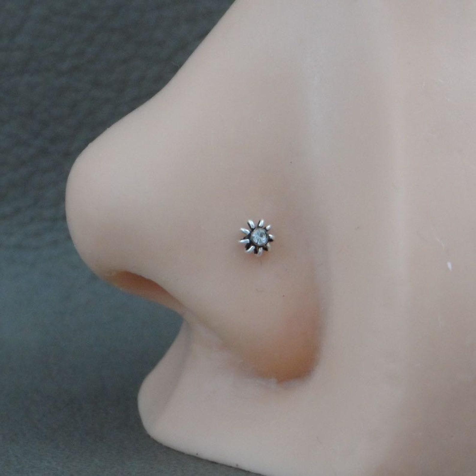 Tiny Flower Nose Stud in Sterling Silver, Flower Nose Stud, Silver Nose ...