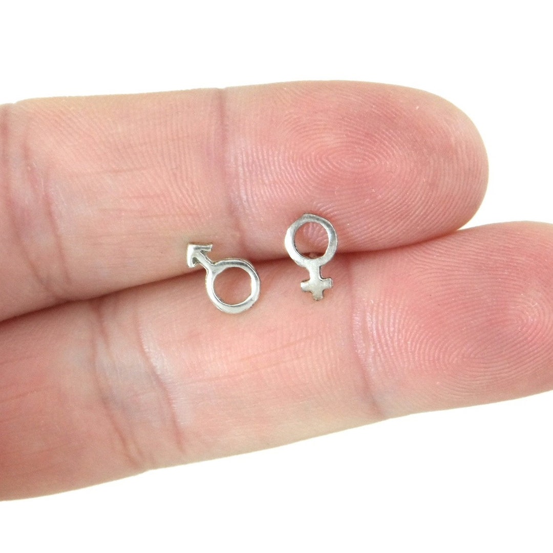 SALE! Male Female Symbol Earrings in Sterling Silver, Gender Studs ...