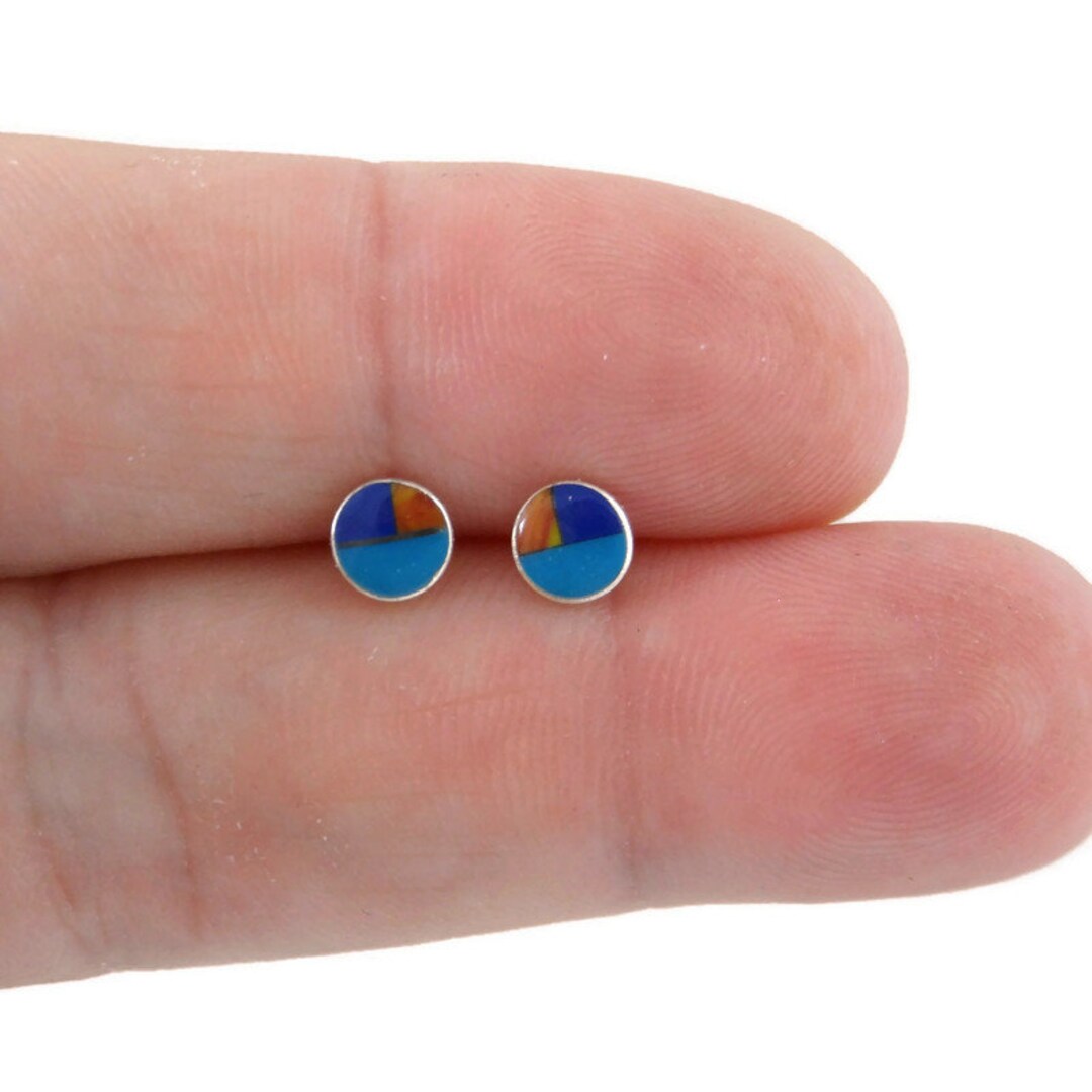 Tiny Inlay Earrings in Sterling Silver, Sterling Inlay Stud Earrings ...