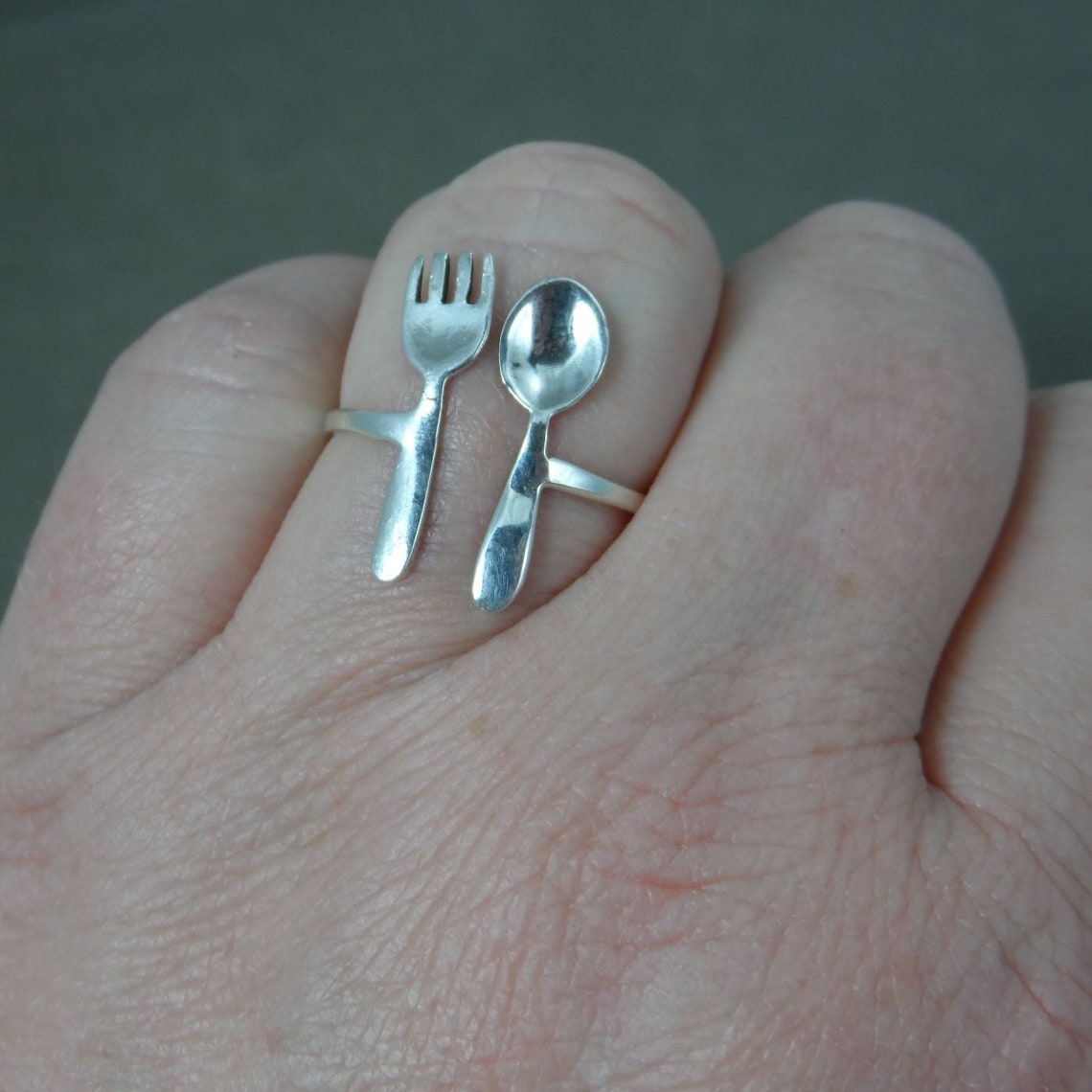 Fork & Spoon Ring in Sterling Silver Fork Silver Ring - Etsy