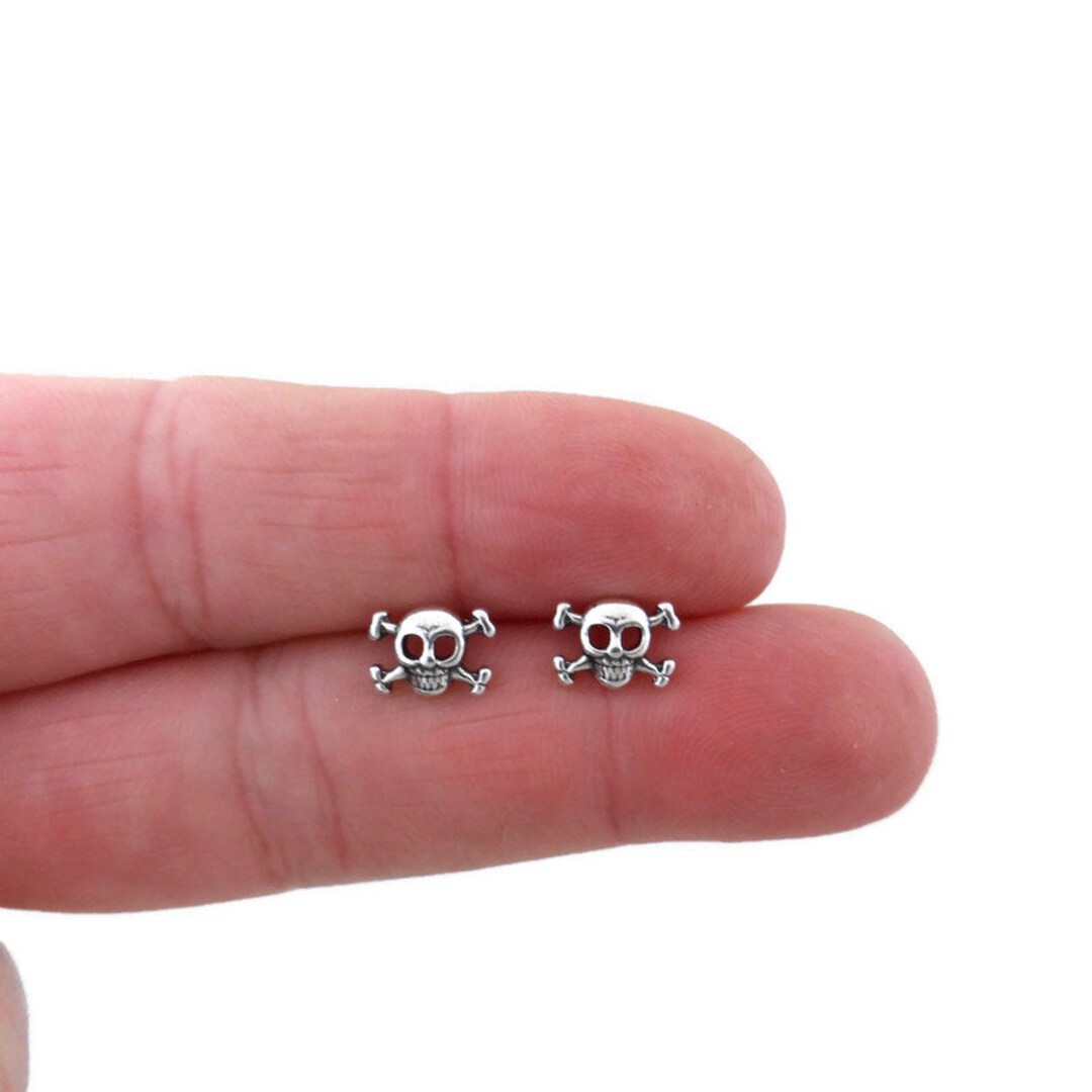 Skull & Crossbones Earrings in Sterling Silver, Skull Earrings, Silver ...