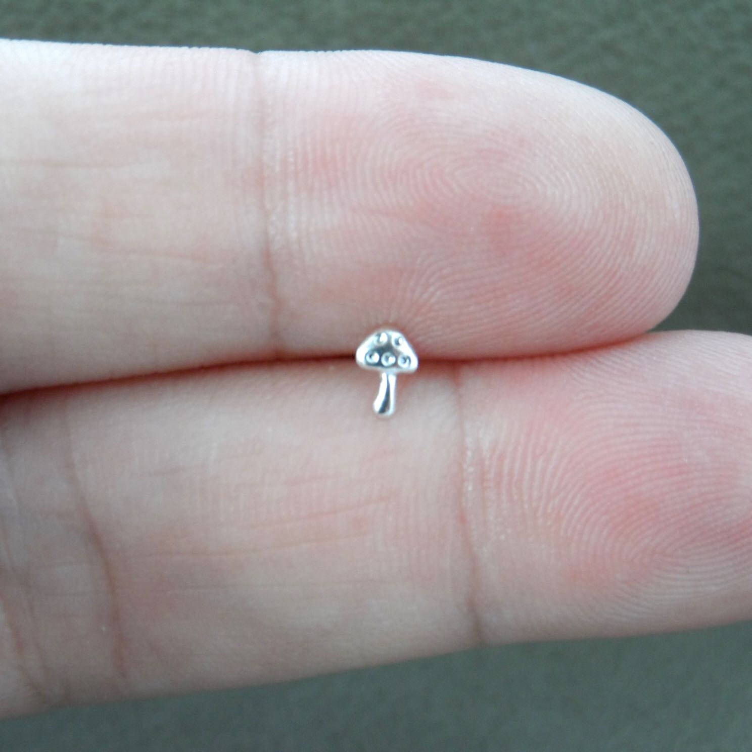 Tiny Mushroom Nose Stud in Sterling Silver, Mushroom Nose Stud, Silver ...
