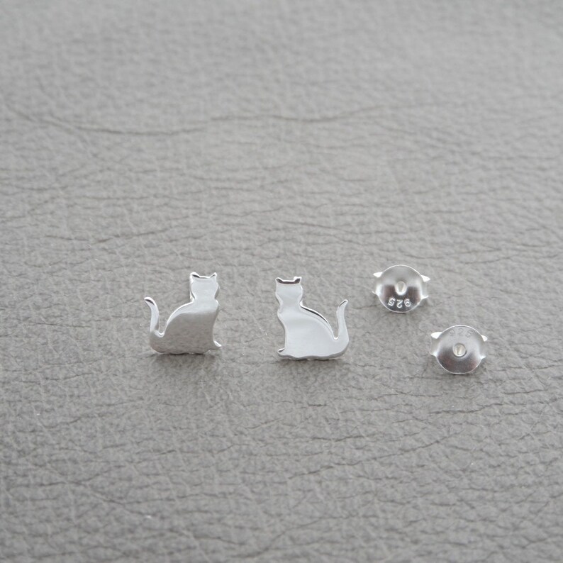 Cat Stud Earrings, Sterling Silver Cat Earrings, Tiny Stud Earrings ...