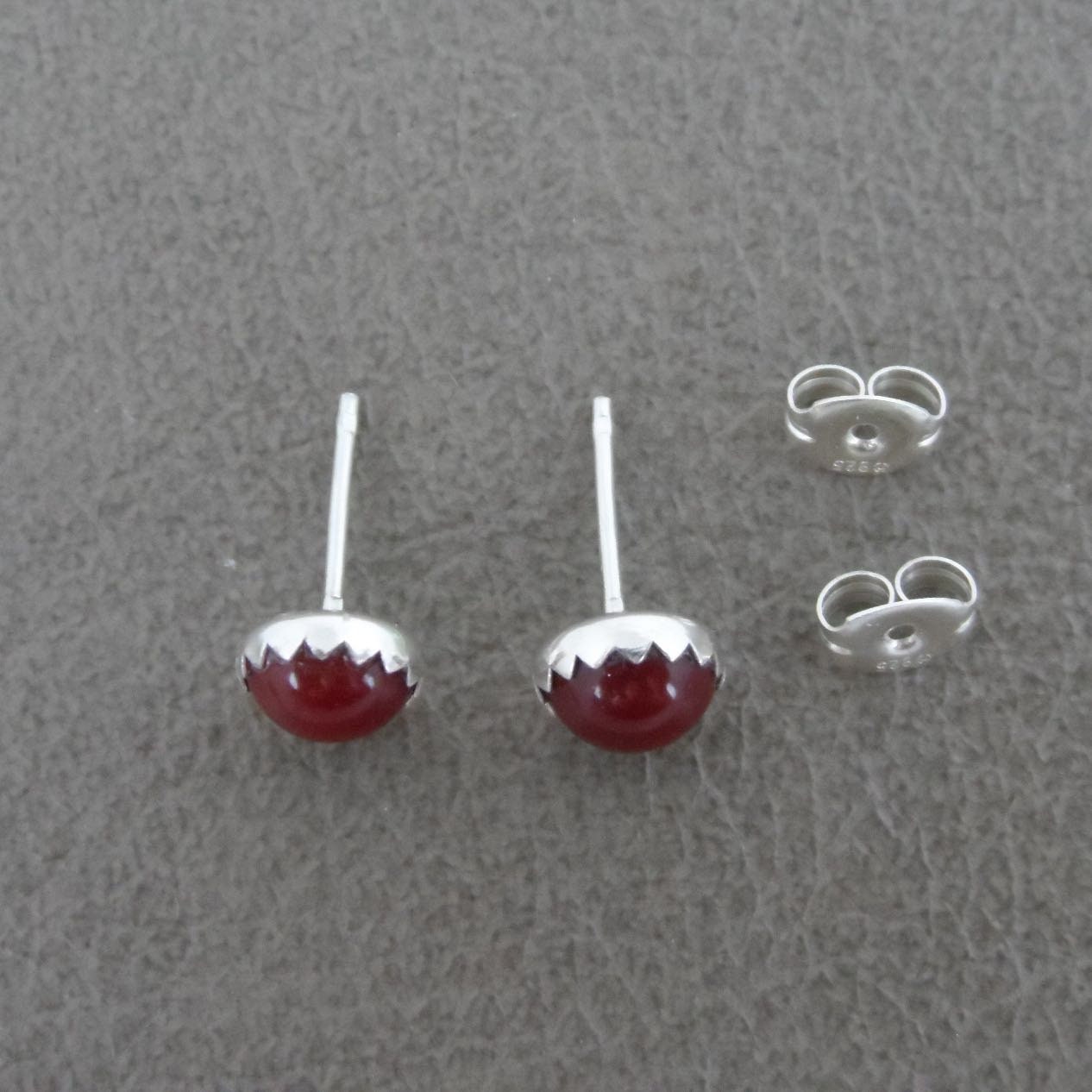 Deep Red Studs in Sterling Silver Red Stud Earrings 6mm | Etsy