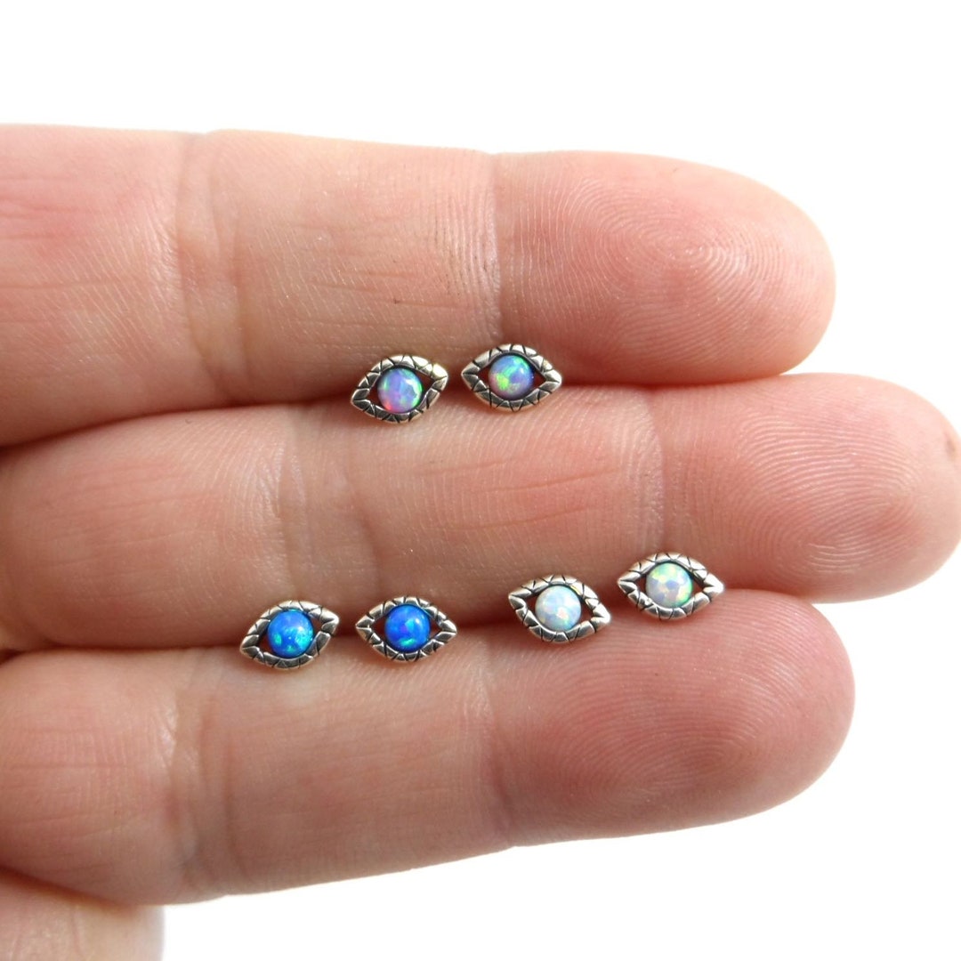 Tiny Evil Eye Stud Earrings in Sterling Silver, Evil Eye Earrings, Tiny Studs, Cartilage Studs ...