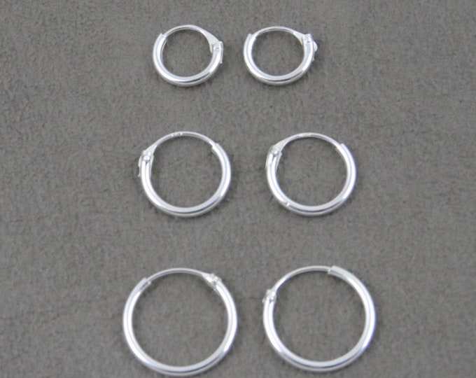 SET of 3 Pairs of Tiny Hoop Sterling Silver Earrings, Tiny Hoop ...