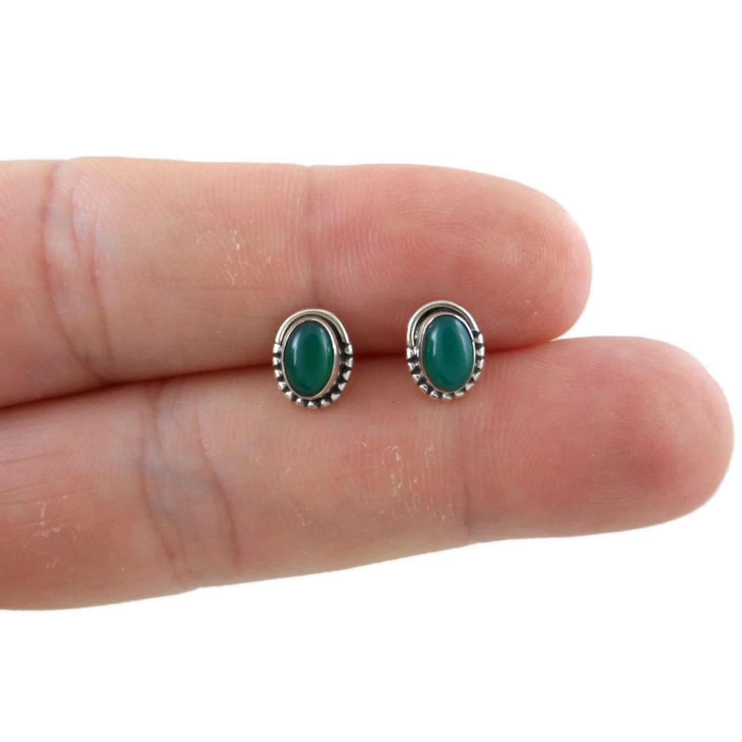 Green Obsidian Stud Earrings in Sterling Silver, Green Obsidian ...