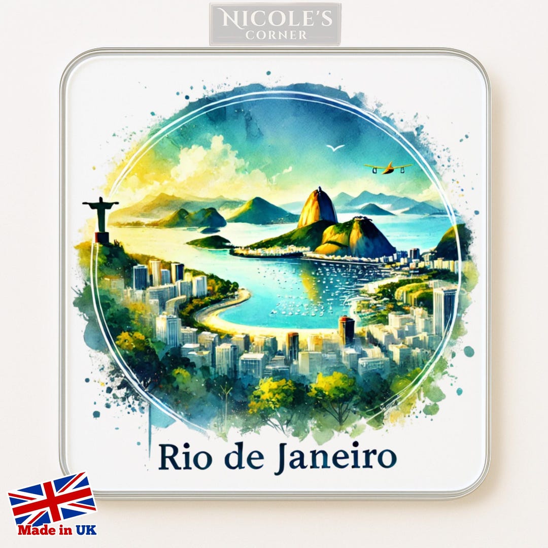 Rio De Janeiro Fridge Magnet 6x6cm – Handmade UK, Watercolour Acrylic ...