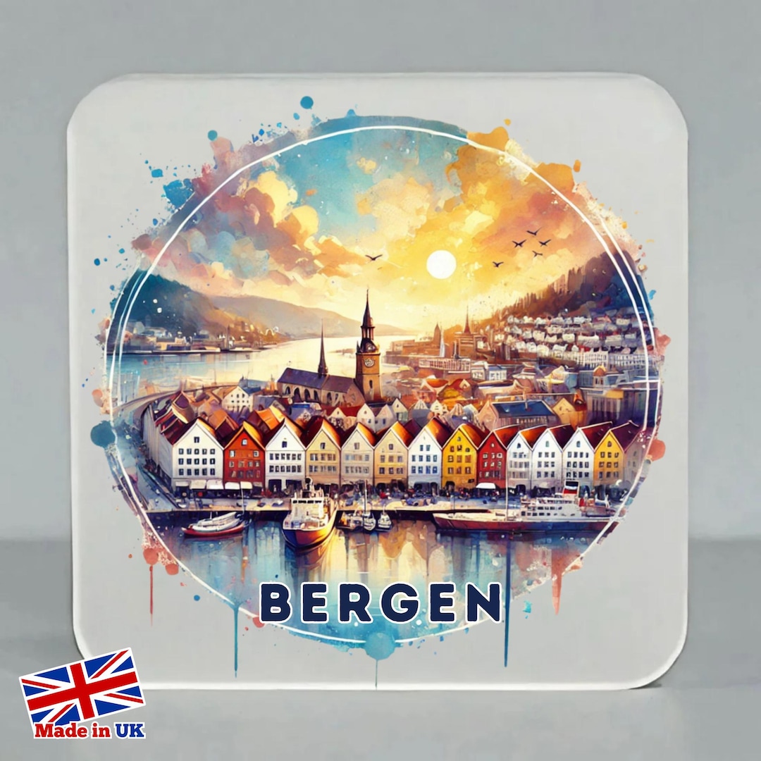 Bergen Fridge Magnet 6x6cm – Handmade UK, Watercolour Acrylic, Norway ...