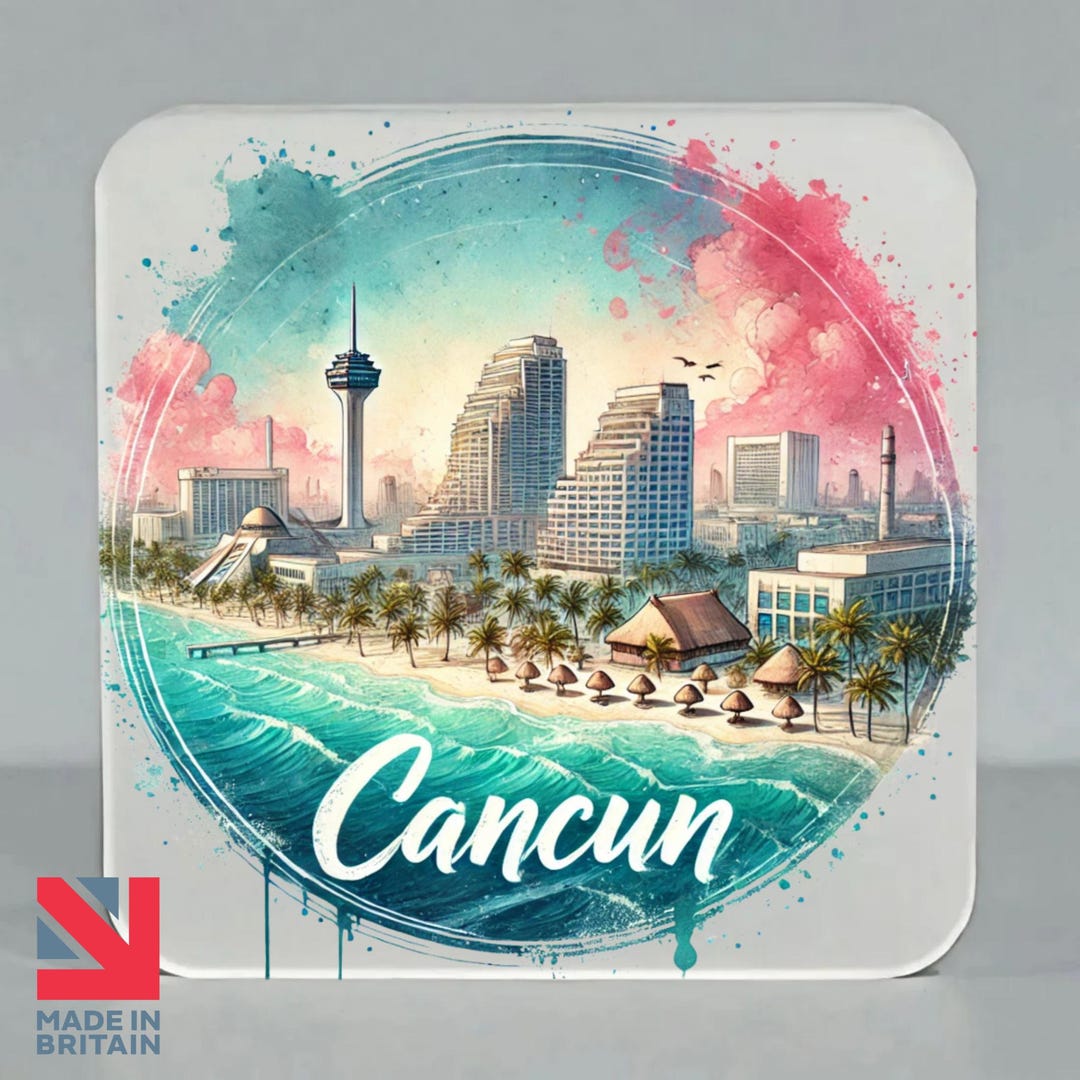 Cancun Fridge Magnet 6x6cm – Handmade UK, Watercolour Acrylic, Mexico ...