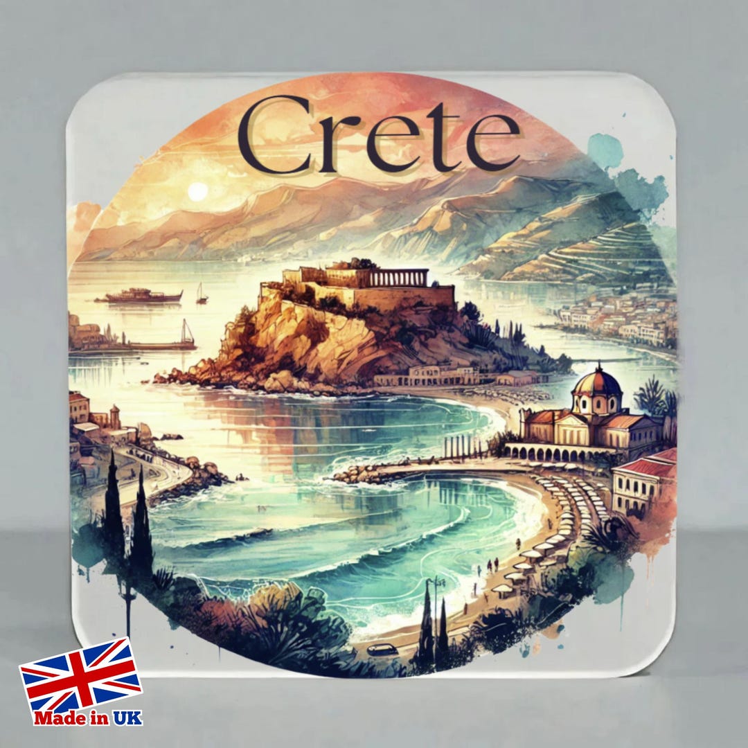 Crete Fridge Magnet 6x6cm – Handmade UK, Watercolour Acrylic, Greece ...