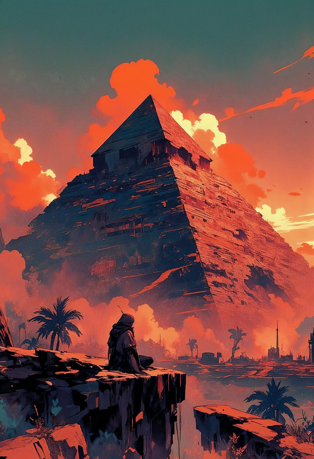 Ancient Pyramid and Desert Wanderer - Mysterious Egyptian Fantasy Art ...
