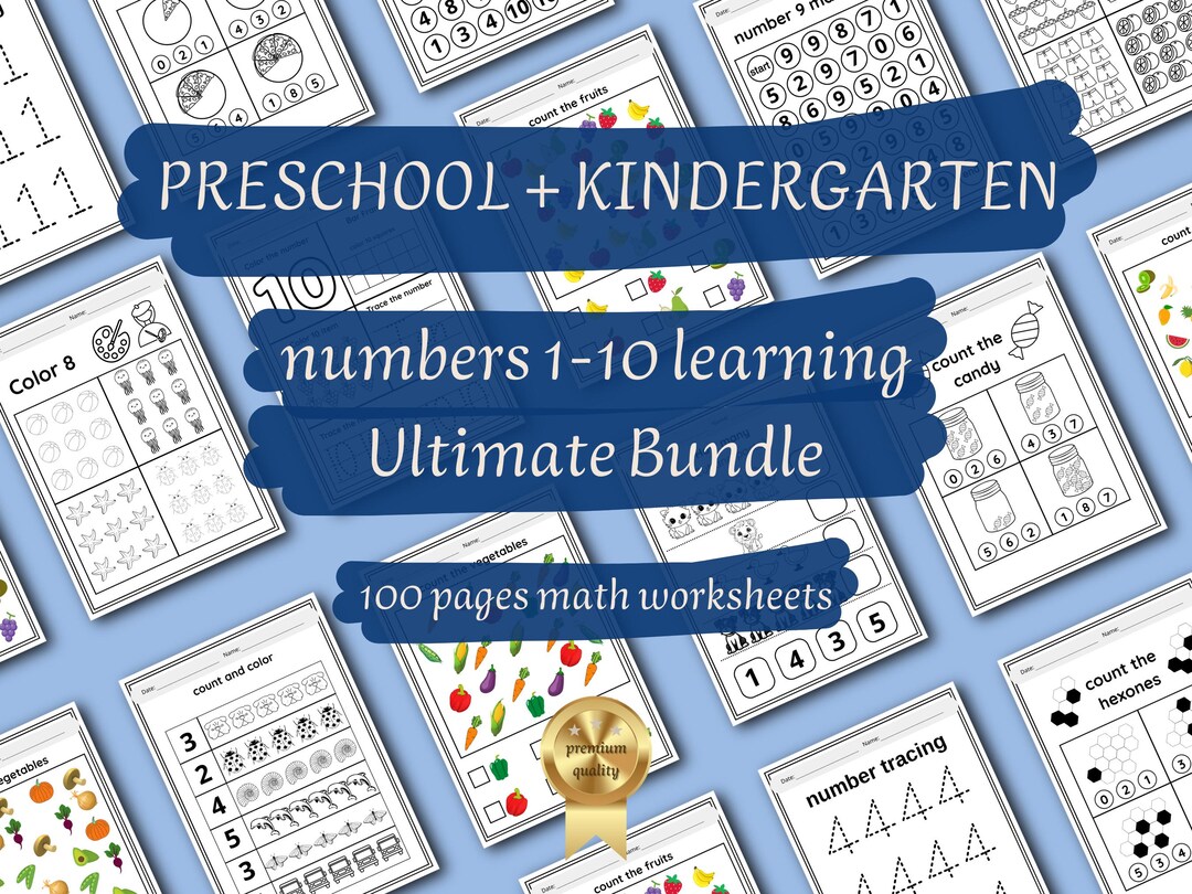 100 Preschool & Kindergarten Math Worksheets Bundle | Number Tracing ...
