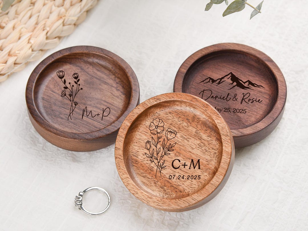 Personalized Wooden Ring Dish,custom Round Wood Ring Dish,engagement ...