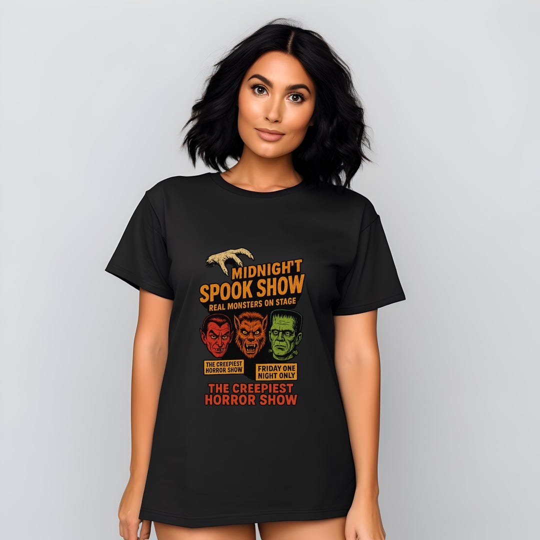 Vintage Horror Graphic Tee: Midnight Spook Show, Classic Monsters - Etsy