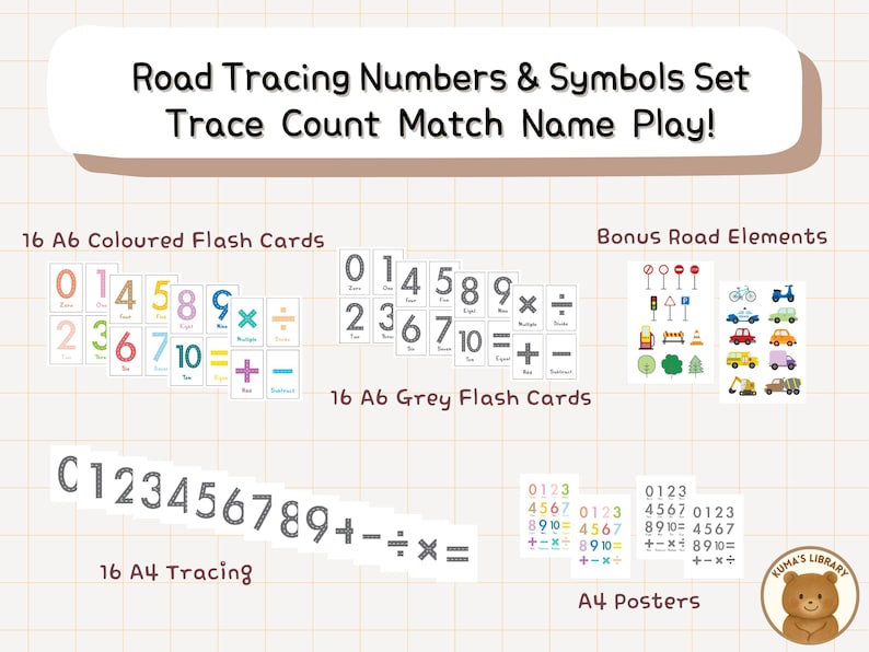 Printable Numbers and Symbols Road Tracing + Flash Cards + Posters ...