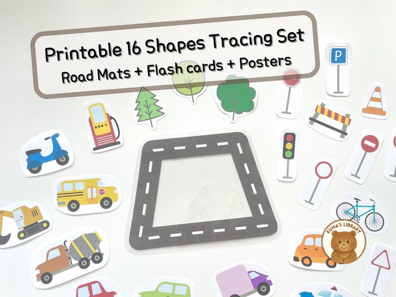 Printable 16 Shapes Tracing Set | Road Mats + Flash Cards + Posters ...