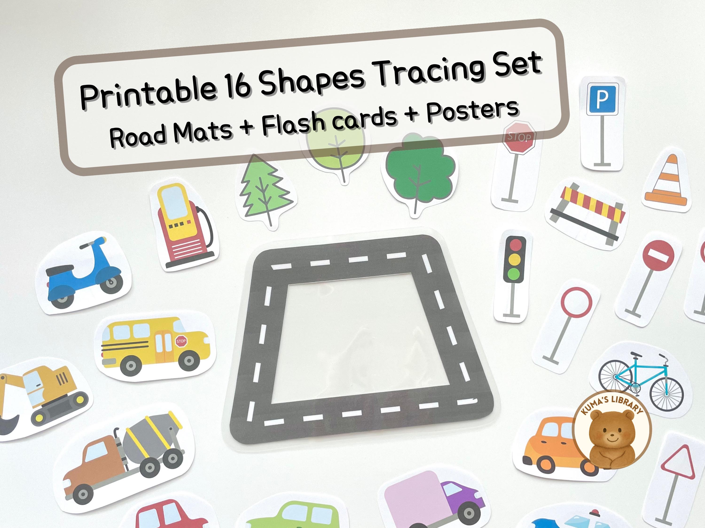 Printable 16 Shapes Tracing Set | Road Mats + Flash Cards + Posters ...