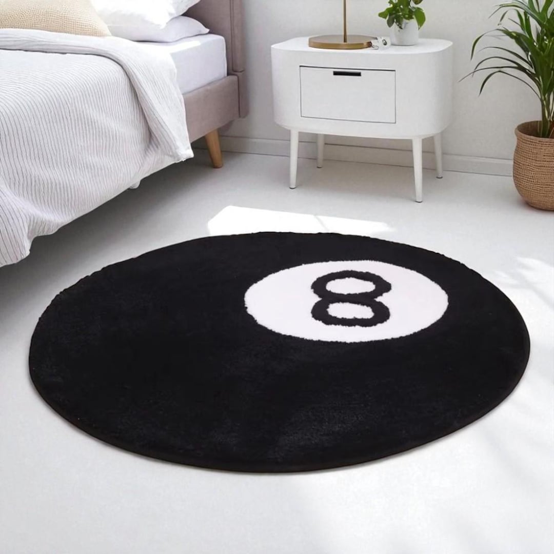 Black Billiards 8 Ball Round Rug, Soft Anti-slip Carpet, Skin Friendly ...