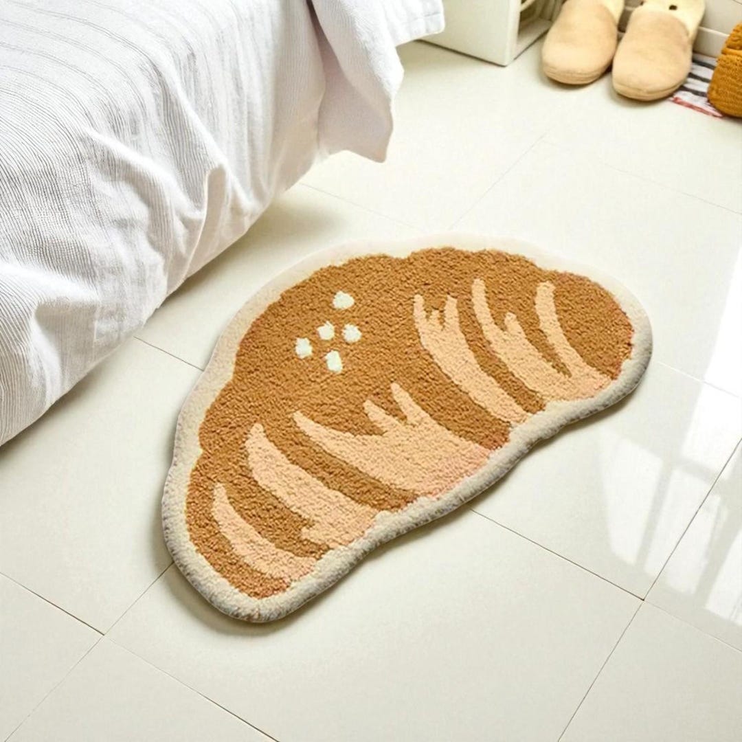 Croissant Shaped Rug, Food Tufted Mat, Cute Pastry Bathroom Carpet ...