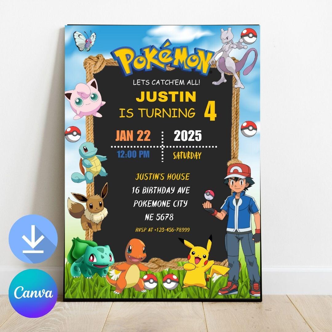 Editable Pokemon Birthday Invitation ,pokemon Card Invitation ...