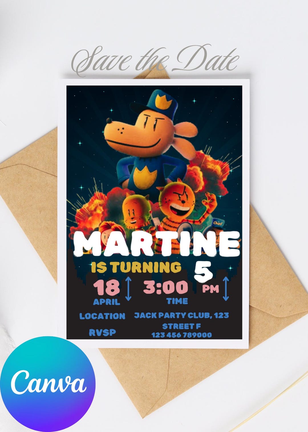 Editable Dog Man Birthday Invitation, Editable Kids Birthday Invitation ...