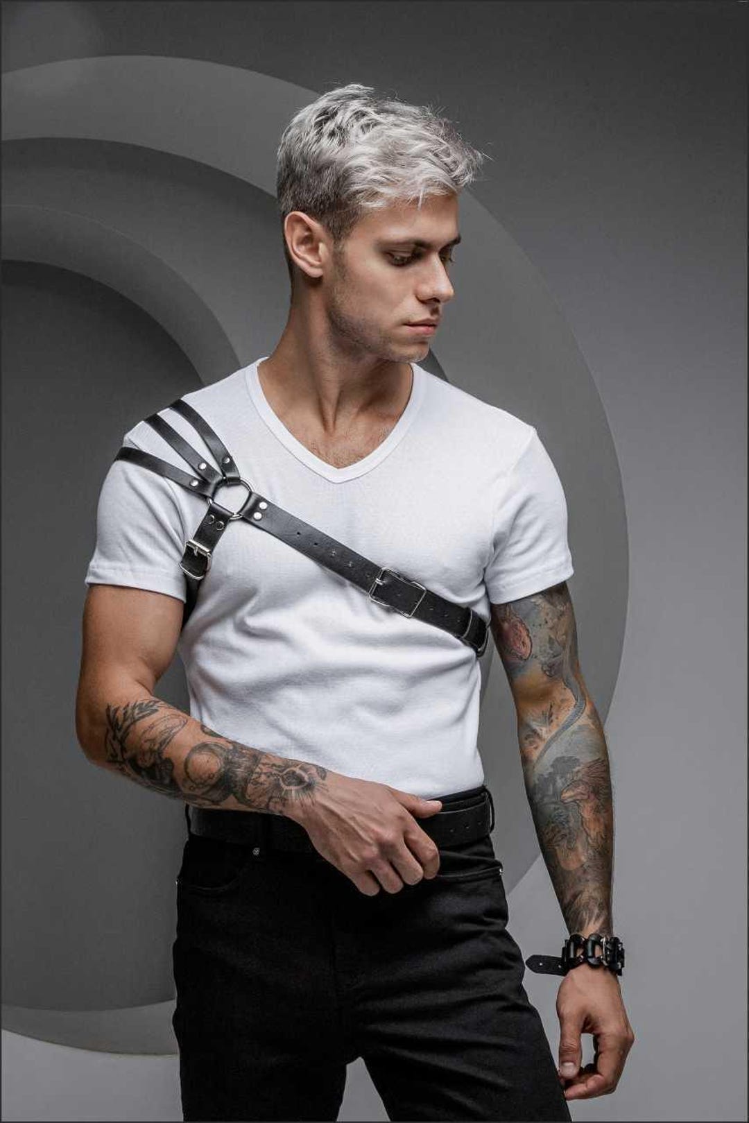 Male Black Harness, Stylish Shoulder Harness for Men, White Vegan ...