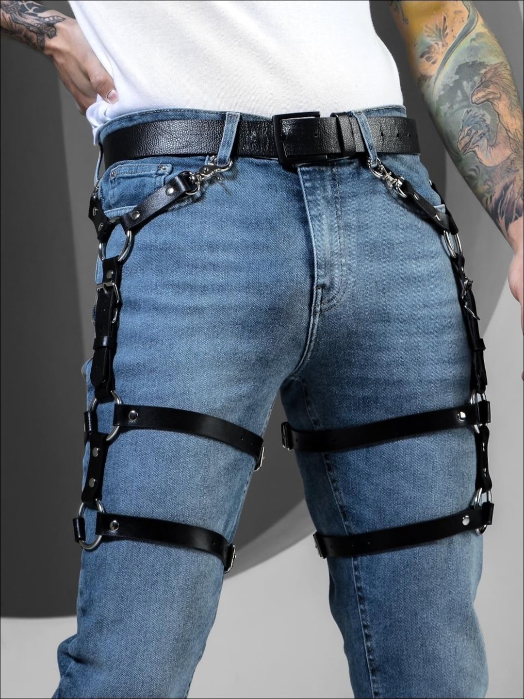 Men's Vegan Leather Leg Harness, Adjustable Thigh Harness, Stylish ...