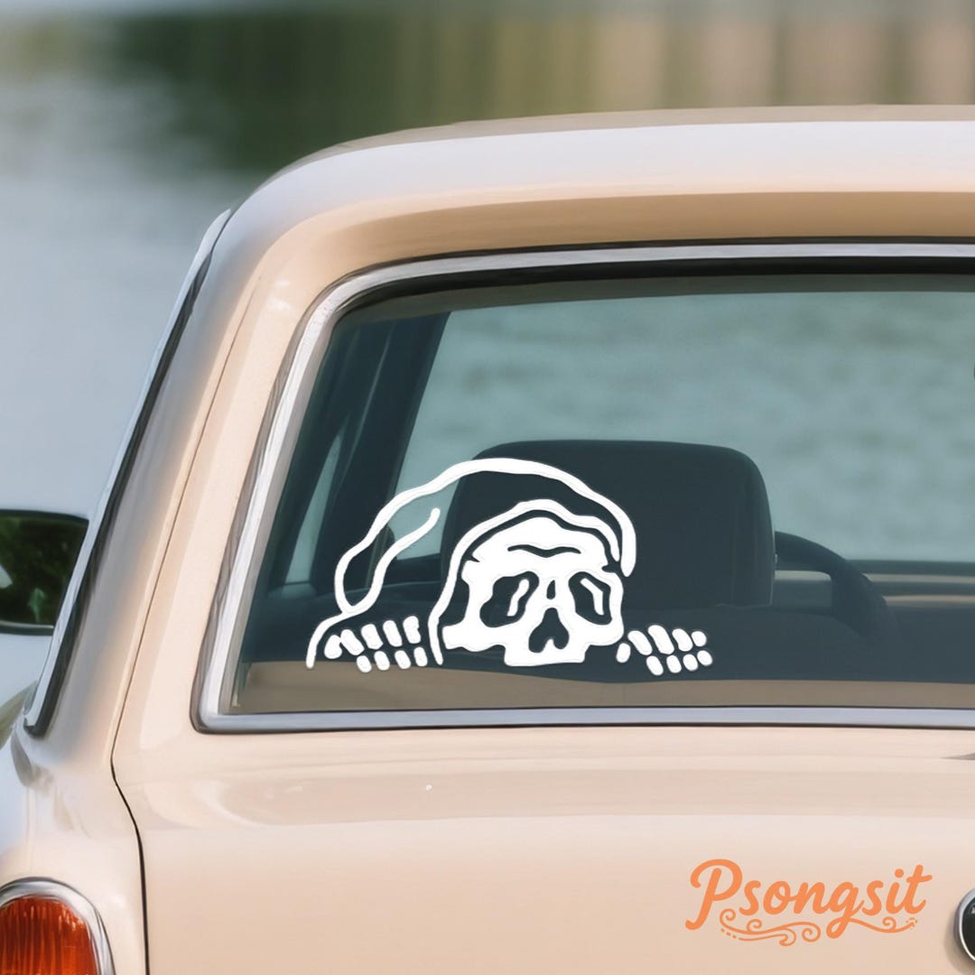 Grim Reaper Peeking Decal, Halloween Spooky Skeleton Lurking Stickers ...