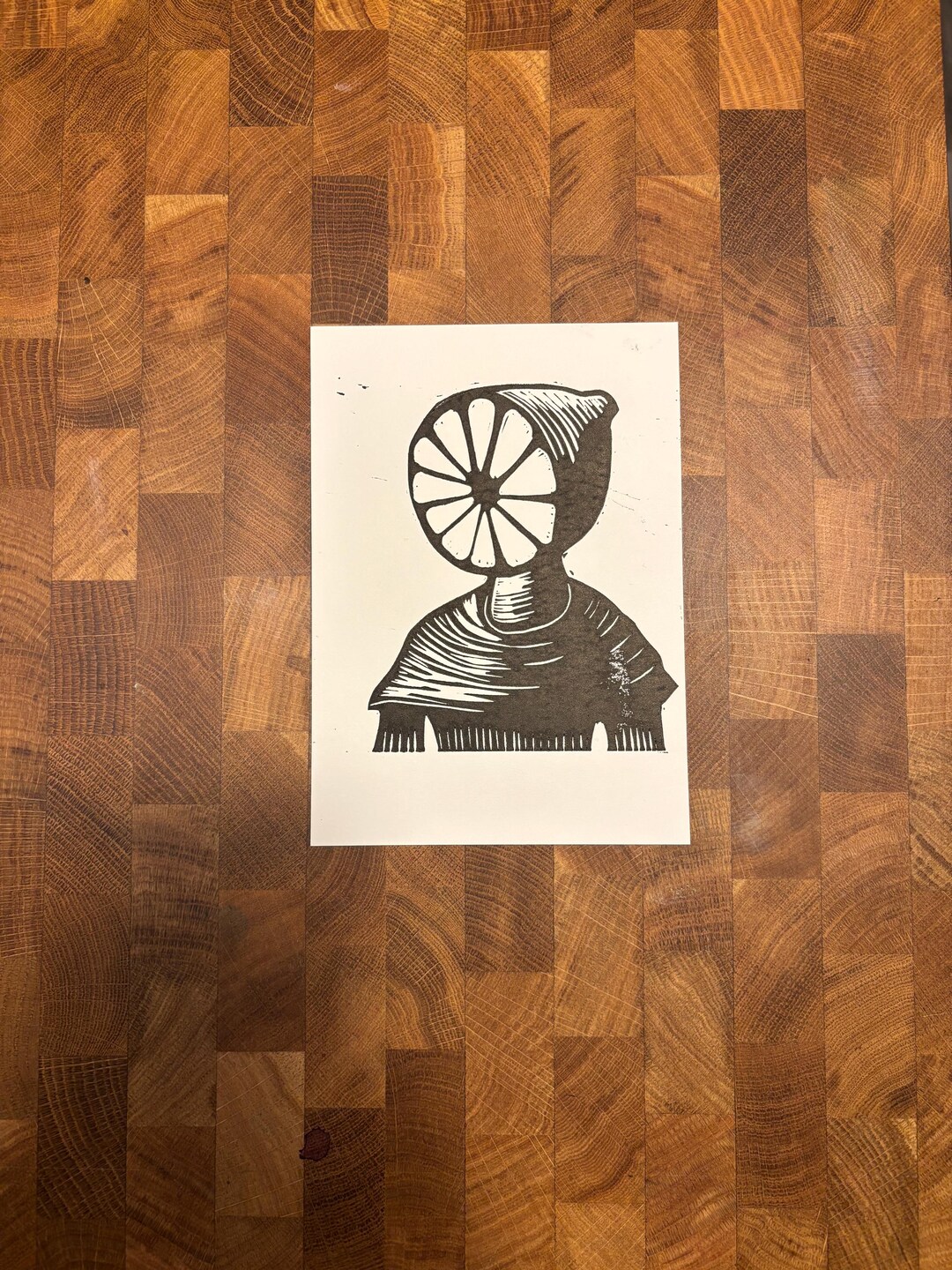 Lem, Original Linocut Print Blockprint in Black on White Paper 5" X 7 ...