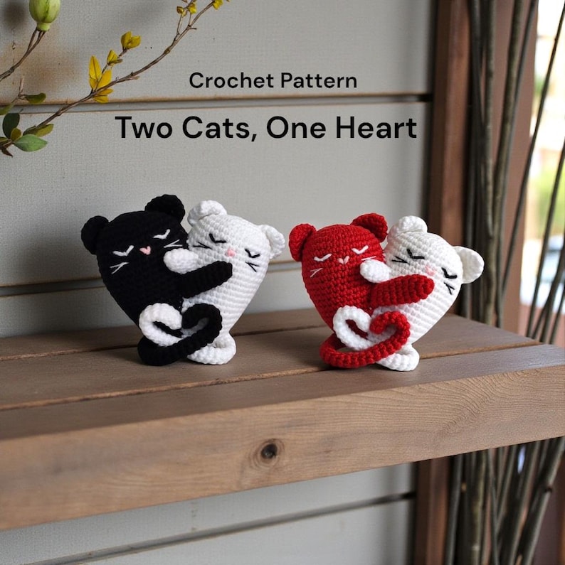 Cat Couple Amigurumi Crochet Pattern – Two Cats One Heart (PDF Pattern ...