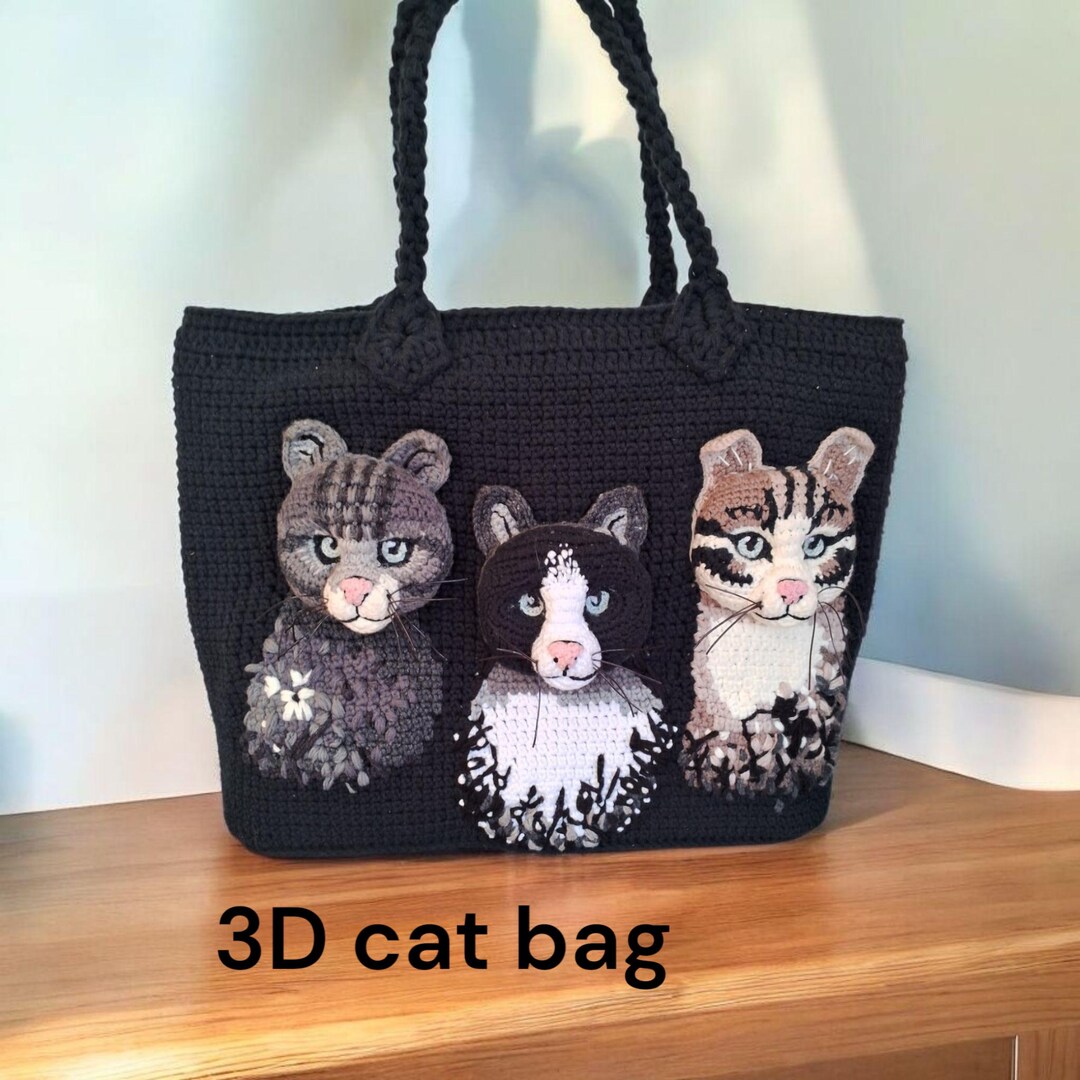 3D Crochet Cat Tote Bag – Custom Handmade Cat Purse – Realistic Cat ...