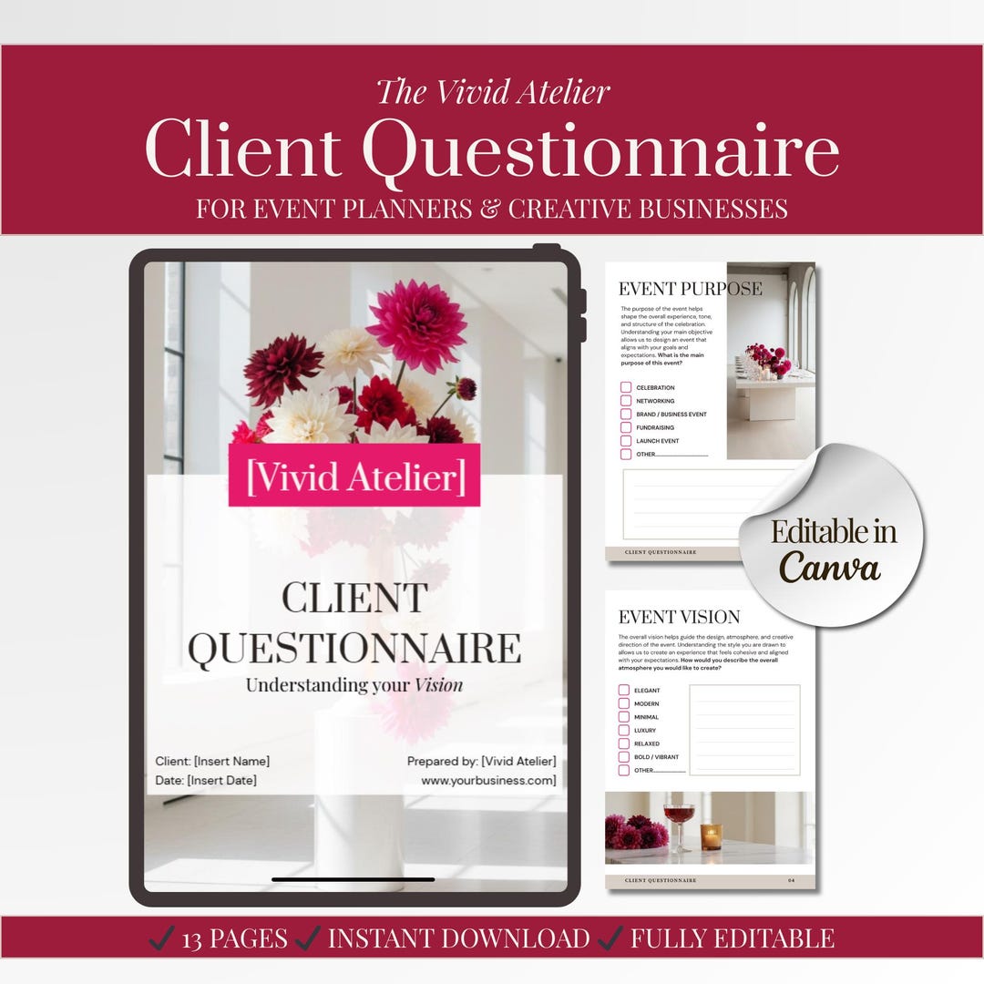Event Planner Client Questionnaire Canva Template | Intake Consultation ...