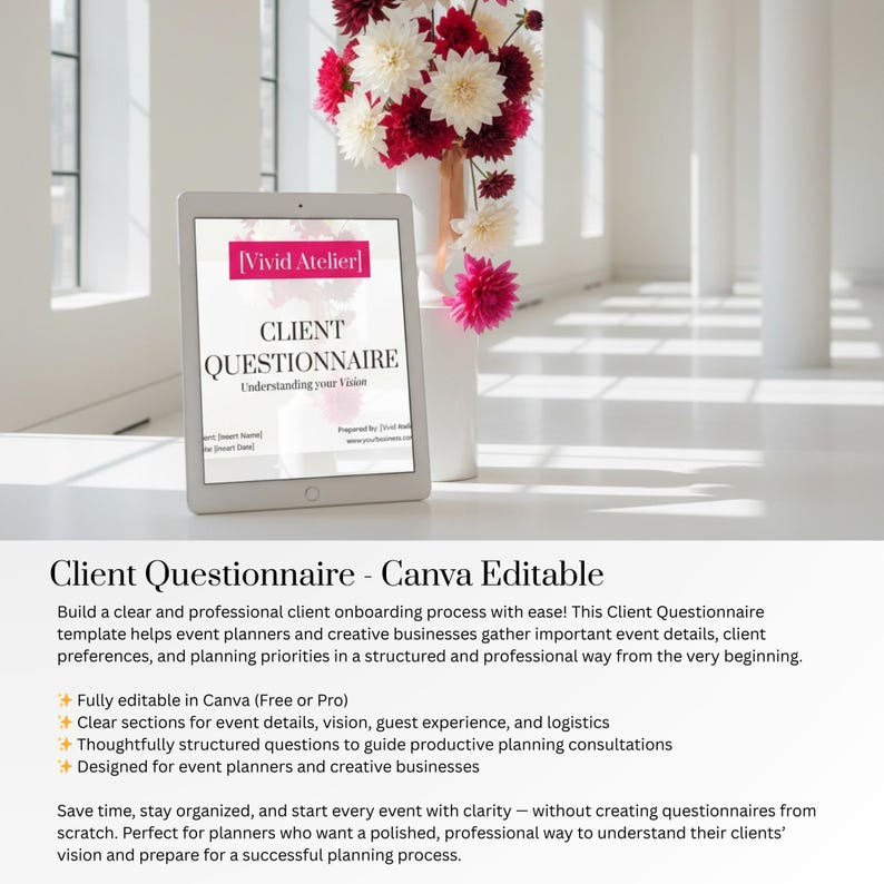 Event Planner Client Questionnaire Canva Template | Intake Consultation ...