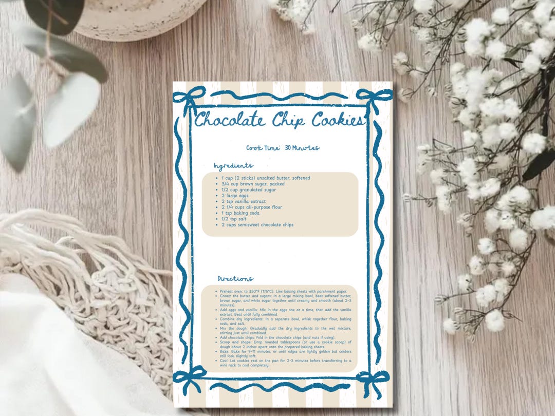 Vintage Bow Recipe Card | Digital Download | Kitchen Recipe Template ...