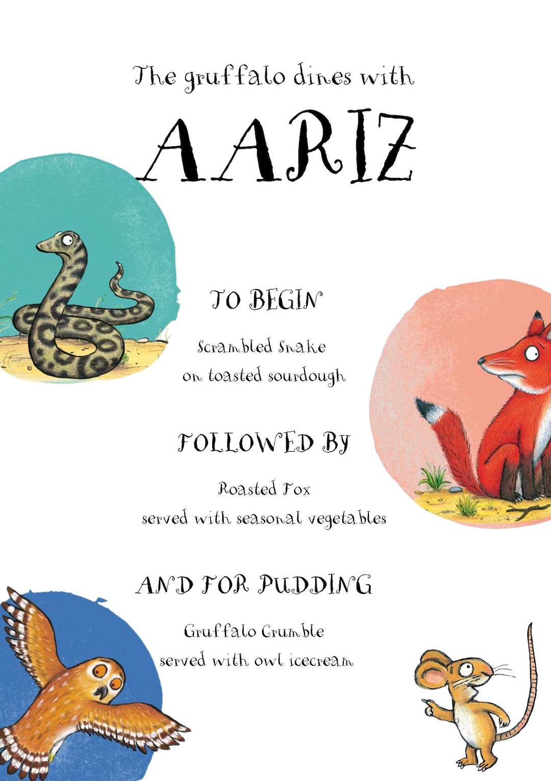 Gruffalo Themed Menu Card - Editable File - Etsy