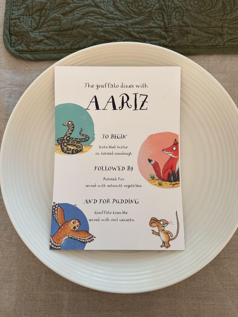 Gruffalo Themed Menu Card - Editable File - Etsy