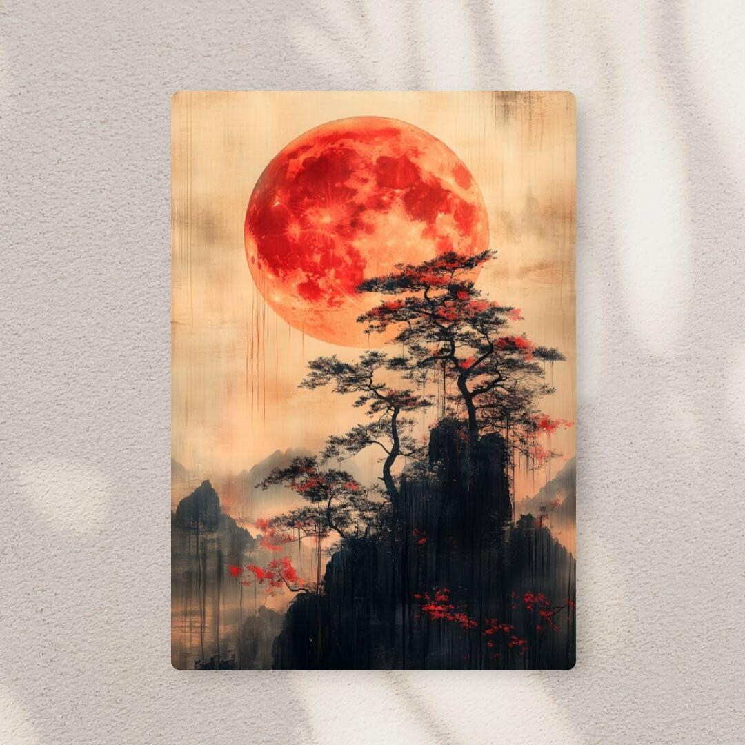 Japandi Sun and Moon Tree Wall Art – Tranquil Japanese Landscape ...