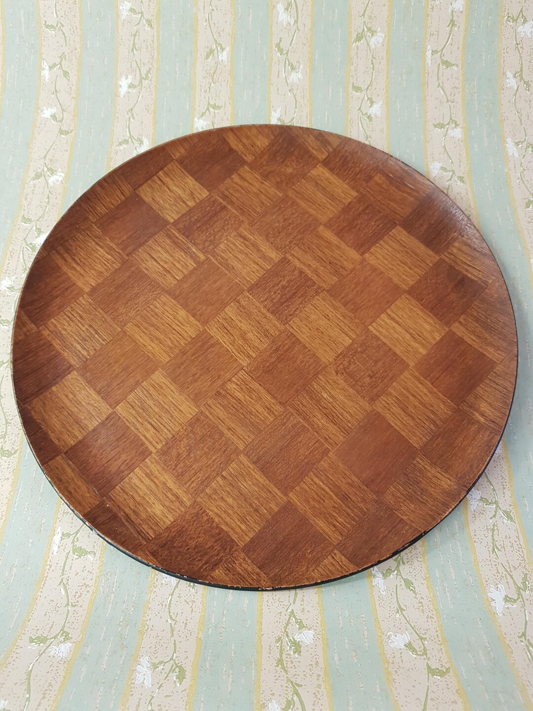 Teak Basket Weave Effect Tray Vintage - Etsy
