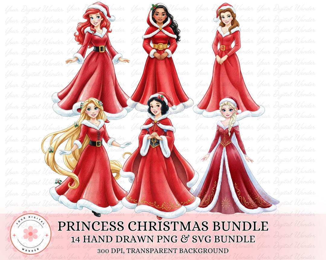All Princess Png Bundle, Watercolor Christmas Princess Png Bundle ...