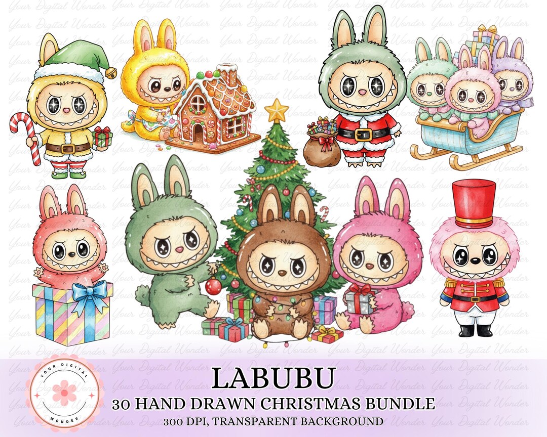 Christmas Labubu Clipart Mega Bundle, Labubu Watercolor PNG Bundle ...