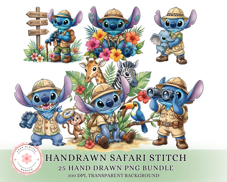 Stitch Safari Png Bundle, Stitch Jungle Png, Stitch Angel Safari Png ...