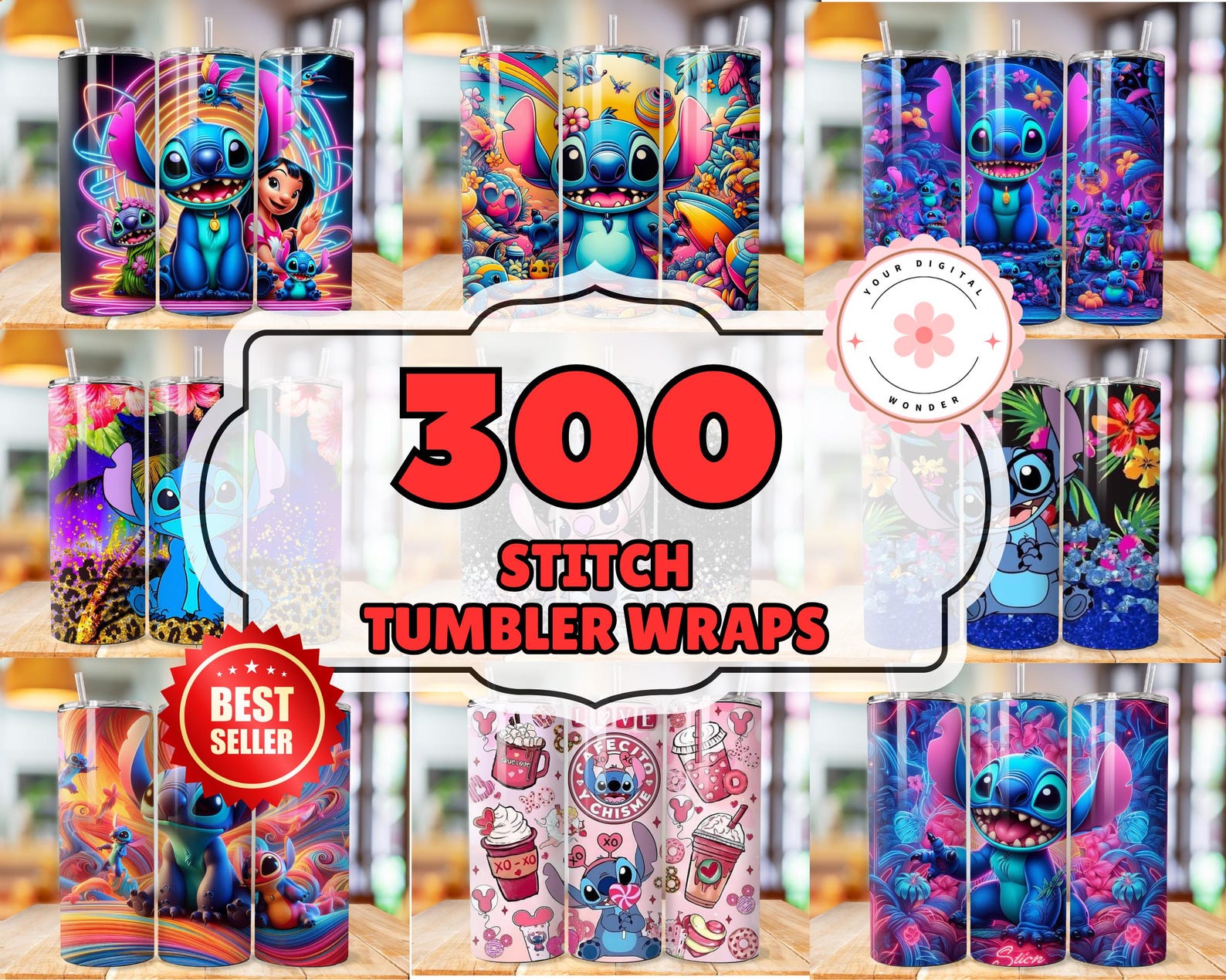 300 Stitch Tumbler Wrap Designs Bundle, Stitch Sublimation Designs, 20 ...
