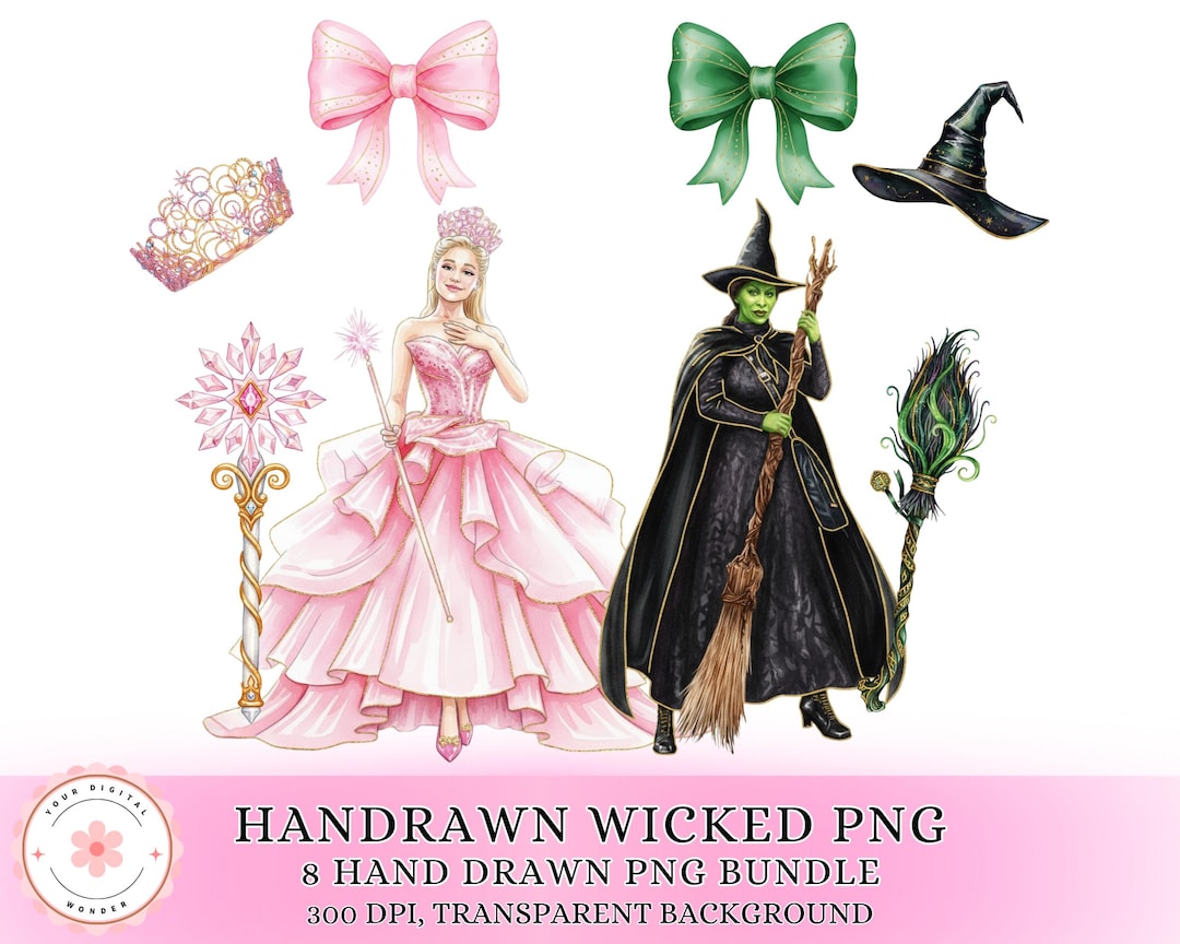 Wicked Png Bundle, Wicked Handrawn Glitter Png, Wicked Pink and Green ...